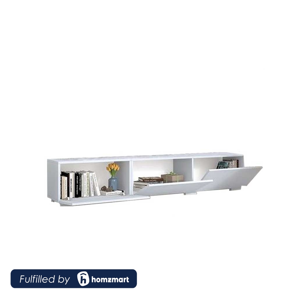 Turkish MDF Wood White Wall-mounted TV Unit - 40 × 180 × 30 cm