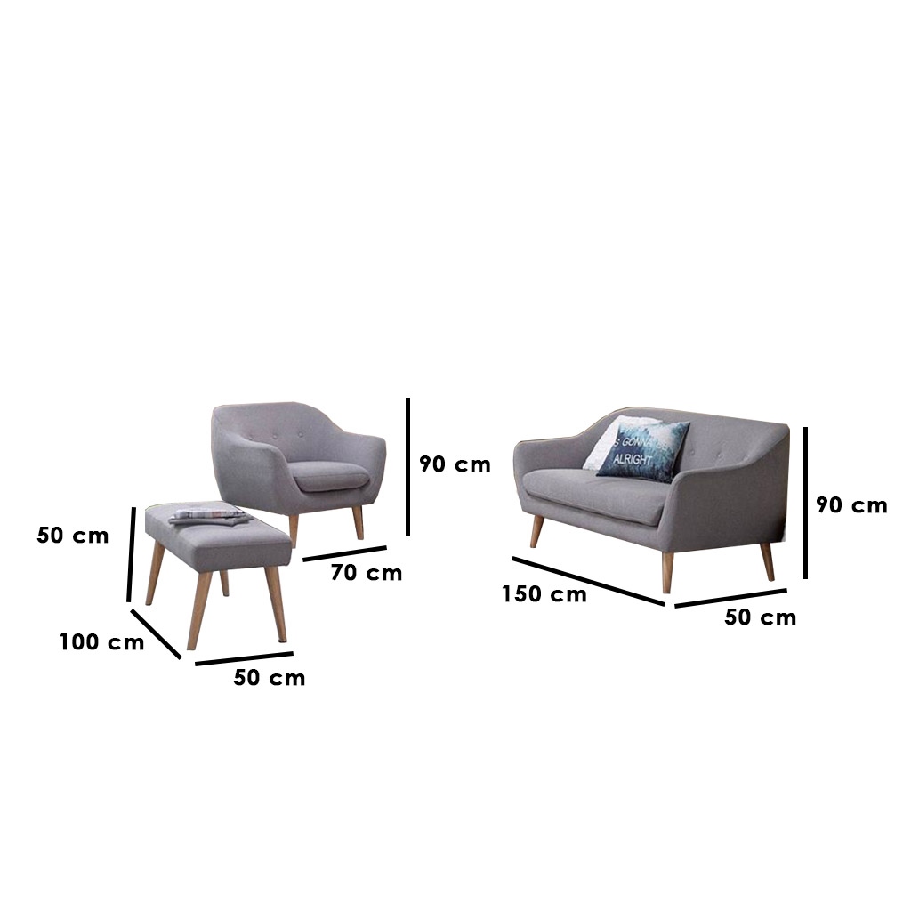 Red Beech Wood and Linen Modern Living Room Set 3 pieces Grey and Beige