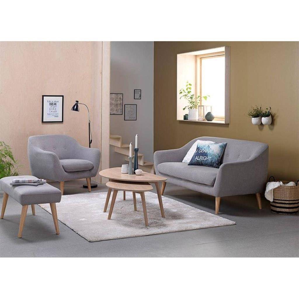 Red Beech Wood and Linen Modern Living Room Set 3 pieces Grey and Beige