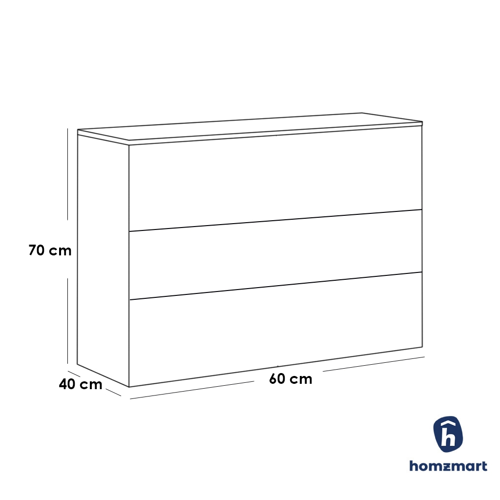 MDF Drawers Unit 3 Drawers White - 60 x 70 x 40 cm