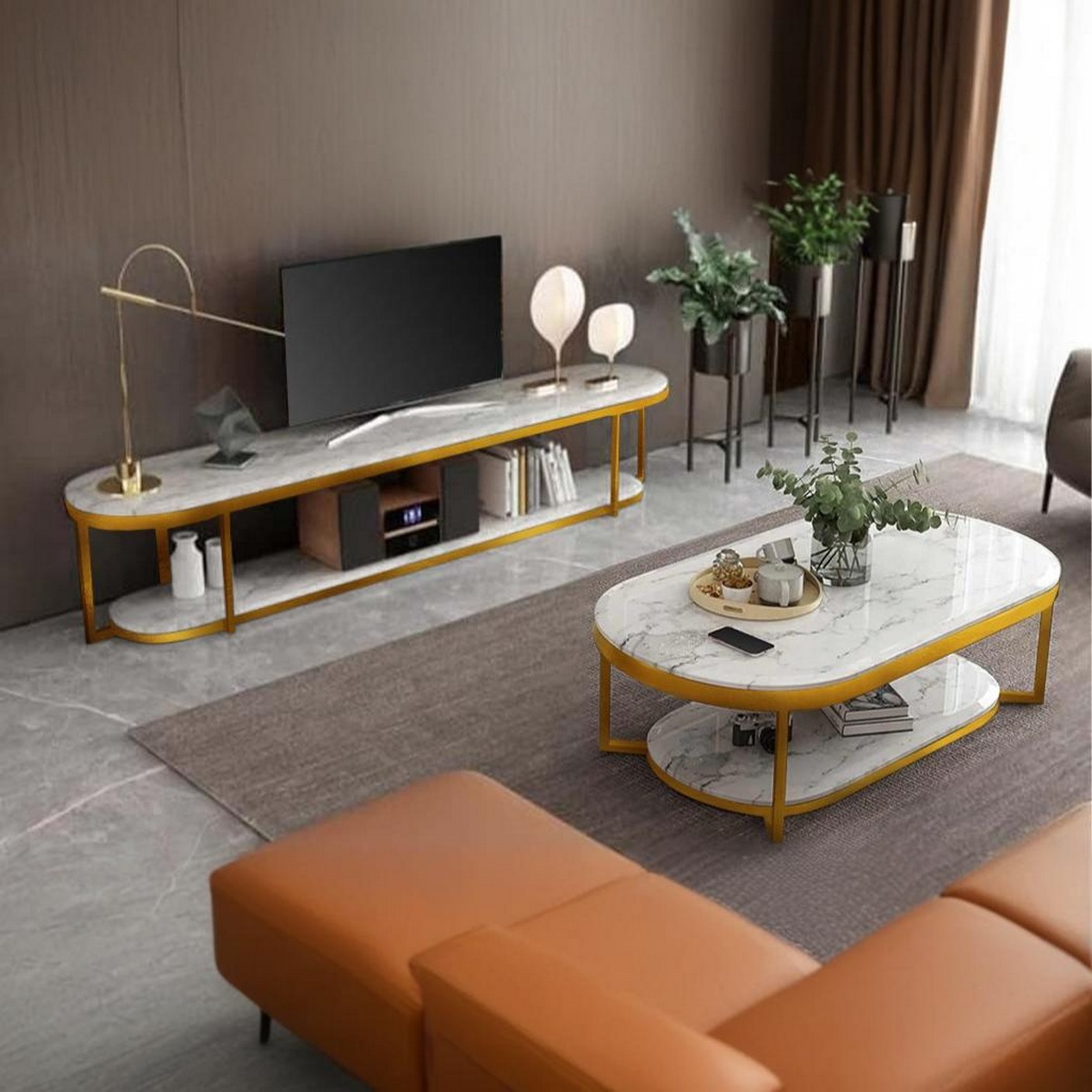 Steel Gold Center Table and TV Unit