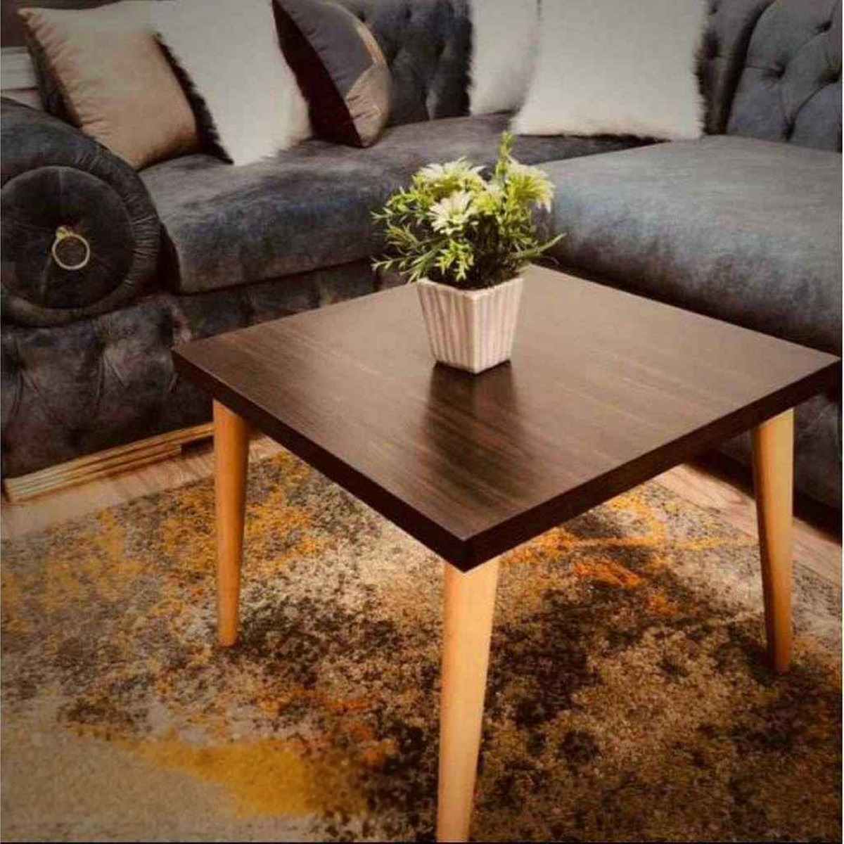 MDF and Beech Wood Center Table Beige - 55x55x43 cm