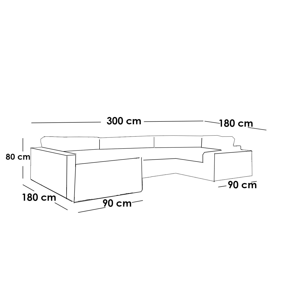 Beech wood and Linen fabric U-Shape Sofa - Beige
