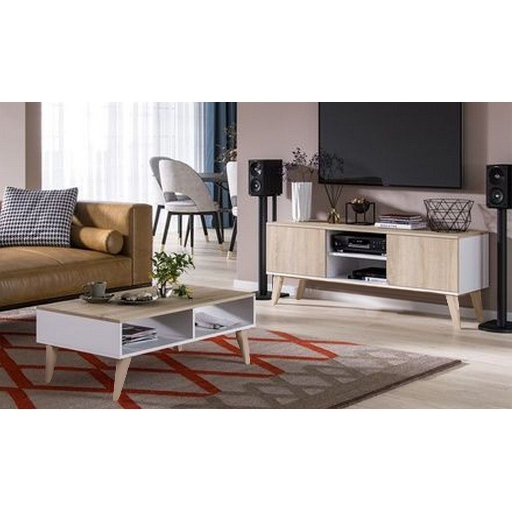 Spanish MDF Coffee table and TV table set 2 Pieces - Beige and White