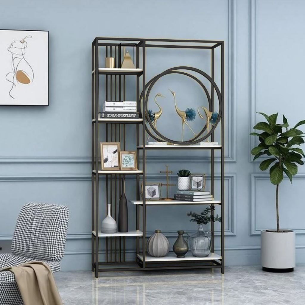 Iron and Marble Dining Room 5 Pieces and Iron Display Unit - Black and ...