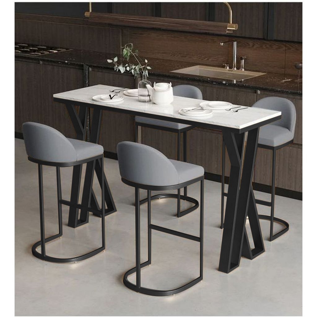 Iron and Marble Dining Room 5 Pieces and Iron Display Unit - Black and ...