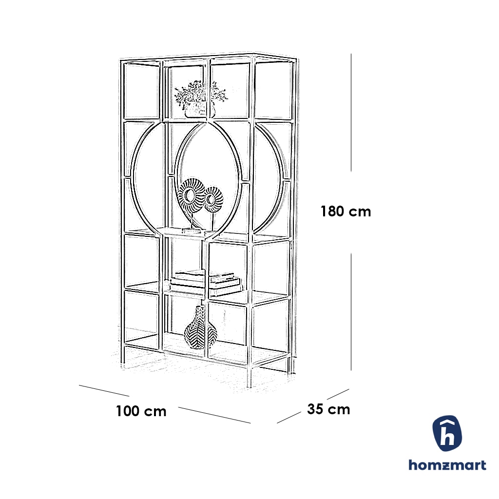 Mdf Wood and Iron Display Unit Black and Beige - 180 x 100 x 35 cm